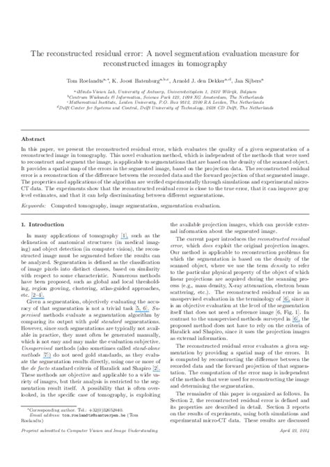 Pdf The Reconstructed Residual Error A Novel Segmentation Evaluation Measure For