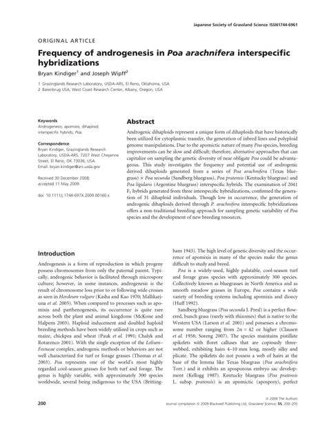 Pdf Frequency Of Androgenesis In Poa Arachnifera × P Ligularis And P