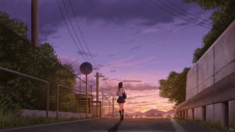 风景 城市 夕阳 道路 围栏 女孩背影 4k动漫壁纸3840x2160 壁纸爱好者
