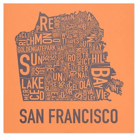 San Francisco Typographic Neighborhood Map Poster San Francisco
