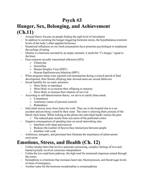 Psych 3 Notes For Test 3 Psych Hunger Sex Belonging And Achievement Ch Arousal Theory