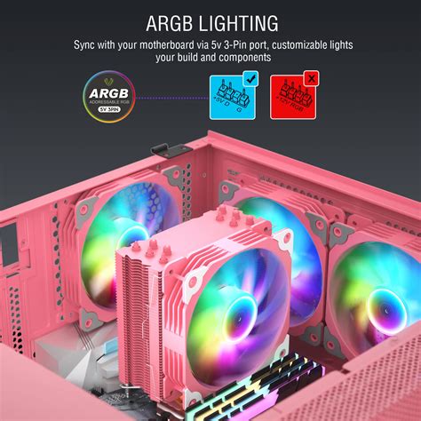 V5 Pink Cpu Cooler 120mm 5 Heat Pipes Addressable Rgb