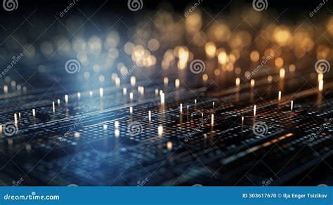 blurred bokeh effect with binary code and computer circuitry for