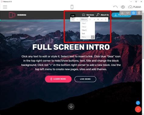 menu and footer