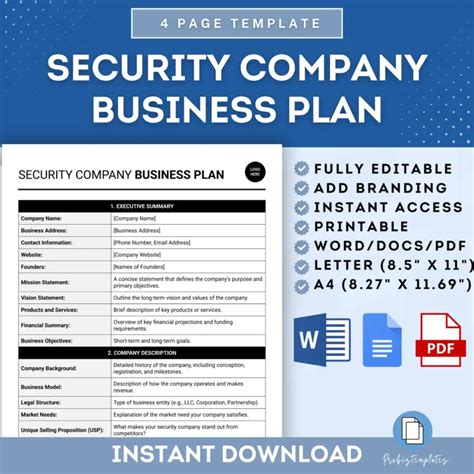 Security Company Business Plan Template Probiztemplates