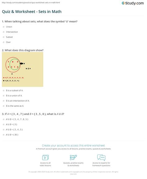 Quiz And Worksheet Sets In Math