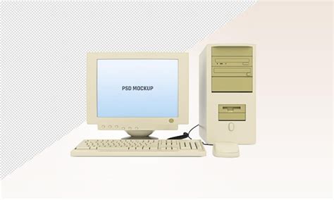 Premium Psd Old Vintage Desktop Computer Mockup With Keyboard And Mouse Old Fashioned Desktop