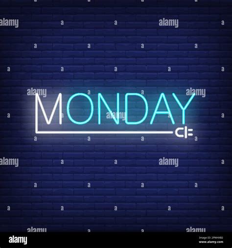 Monday Neon Lettering With Power Cable And Plug Stock Vector Image