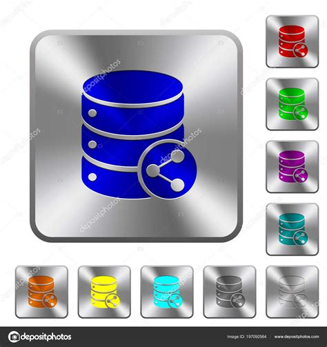 database table relations engraved icons rounded square glossy steel