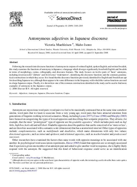 pdf antonymous adjectives in japanese discourse