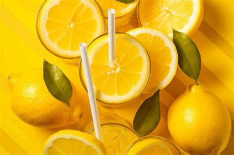 Premium Photo Slices Of Lemon On A Yellow Background With Two