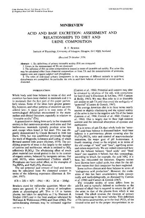 Pdf Acid And Base Excretion Assessment And Relationships To Diet And