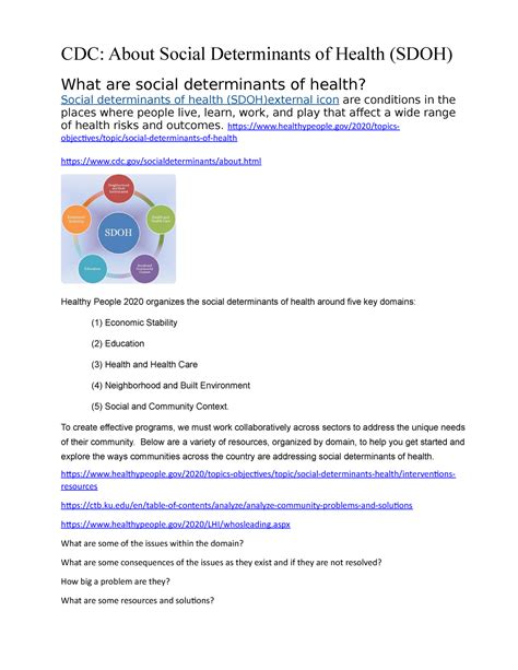 Sdoh Worksheet Social Detriments Of Health Cdc About Social