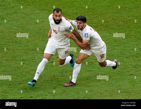 Irans Roozbeh Cheshmi Celebrates Scoring The Opening Goal With Team