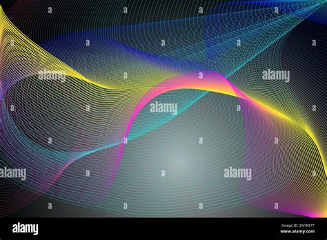 Abstract Pattern Of Multicolored Wavy Dynamic Intertwined Lines On A Dark Gradient Background