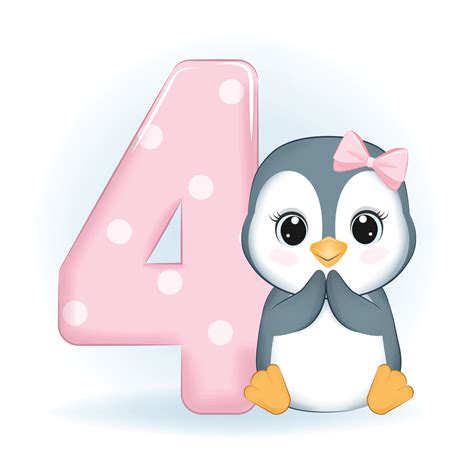 Cute Little Penguin And Number 4 18740993 Vector Art At Vecteezy