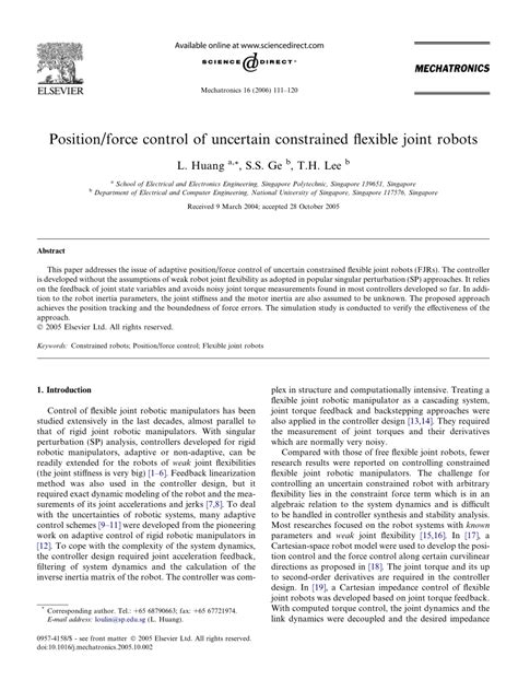 Pdf Positionforce Control Of Uncertain Constrained Flexible Joint Robots