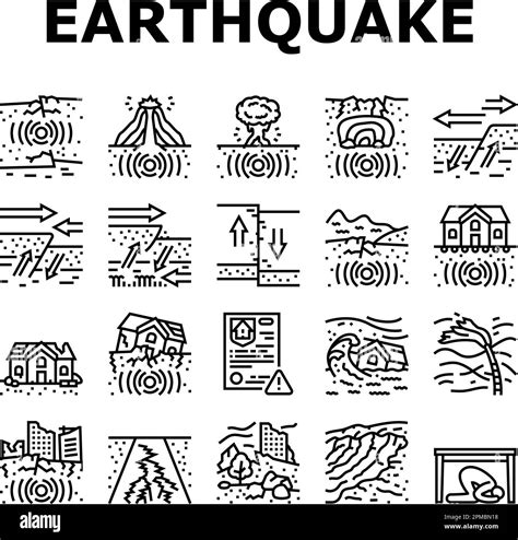 Earthquake Disaster Wave Crack Icons Set Vector Stock Vector Image