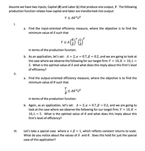 assume we have two inputs capital k and labor l