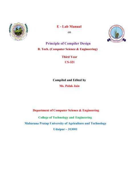 Compiler CS 321 E Manual 230208 111901 E Lab Manual On Principle Of