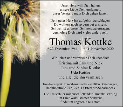Traueranzeigen Von Thomas Kottke Trauer And Gedenken