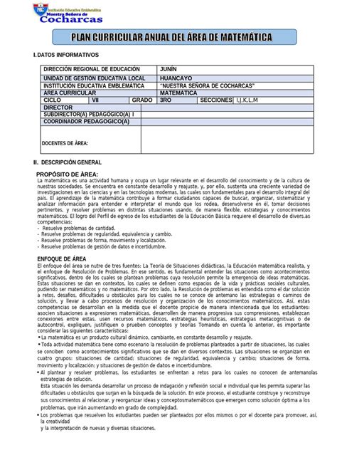 Plan Anual 3 Grado Matematica Pdf Ecuaciones Geometría