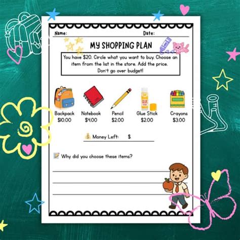 Back To School Budget Math Activities Real Life Money Skills Worksheets
