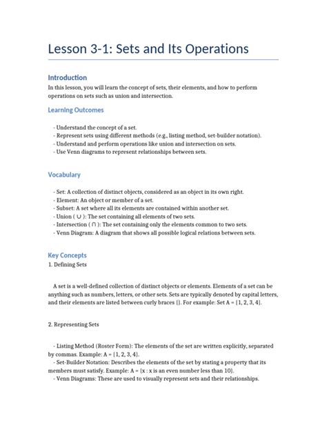Intro To Sets And Operations Pdf Set Mathematics Mathematical Concepts