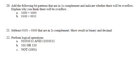 Solved 20 Add The Following Bit Patterns That Are In 2s