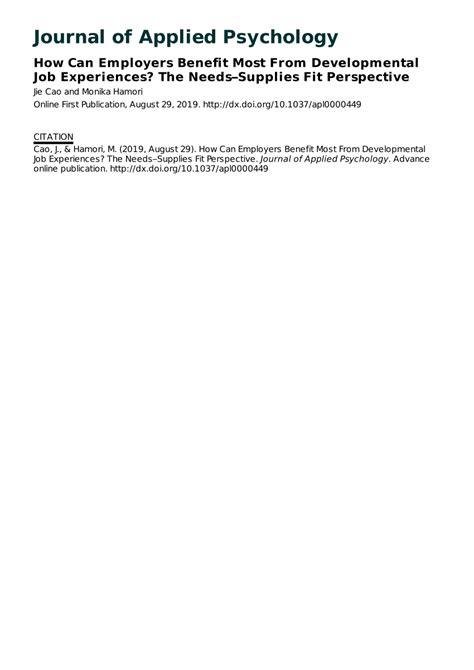 Pdf How Can Employers Benefit The Most From Developmental Assignments The Need Supply Fit