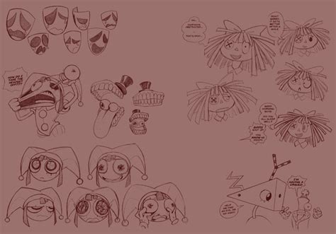 Tadc Concept Art Clown Wig Drawing Pomni Reference Sheet Fanart