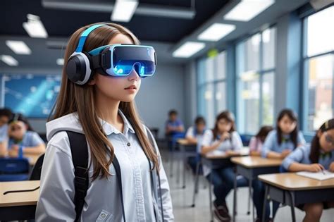 Premium Ai Image Girl Wearing Augmented Reality Headset In Classroom
