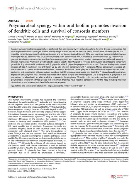 Pdf Polymicrobial Synergy Within Oral Biofilm Promotes Invasion Of