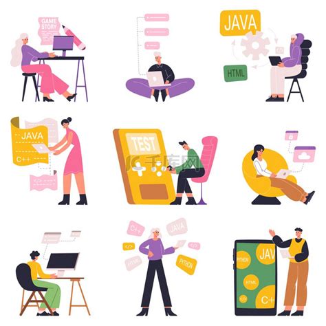 软件开发人员、游戏设计师、javascript 程序员角色。 素材图片免费下载 千库网