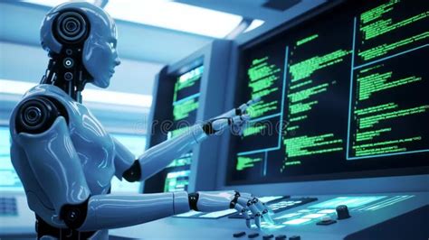 Robotic System Analyzes Data In Futuristic Control Room Environment For Advanced Technology