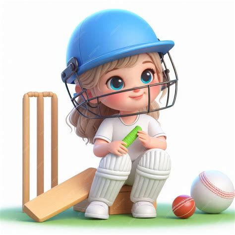 A Cute Girl Playing Cricket And A Cricket Uniform 3d Style Isolated In White Background
