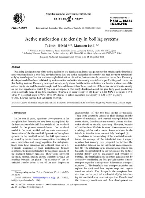 Pdf Active Nucleation Site Density In Boiling Systems