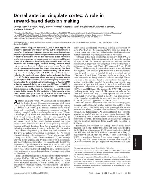 Pdf Dorsal Anterior Cingulate Cortex A Role In Reward Based Decision