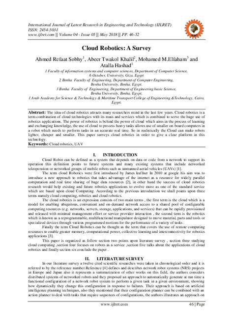 Pdf Cloud Robotics A Survey