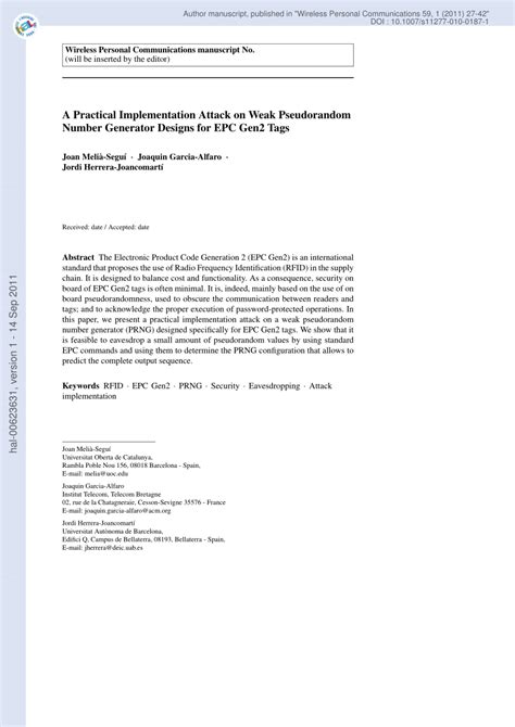 Pdf A Practical Implementation Attack On Weak Pseudorandom Number