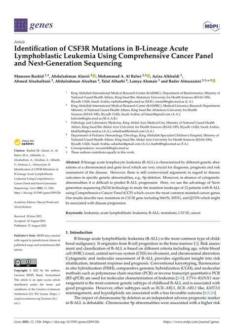 Pdf Identification Of Csf3r Mutations In B Lineage Acute Lymphoblastic Leukemia Using