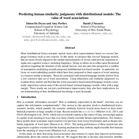 Predicting Human Similarity Judgments With Distributional Models The Value Of Word Associations