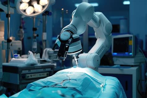 Premium AI Image Robot Operating Medical Device In Hospital