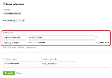 configure schedule parameters gooddata classic