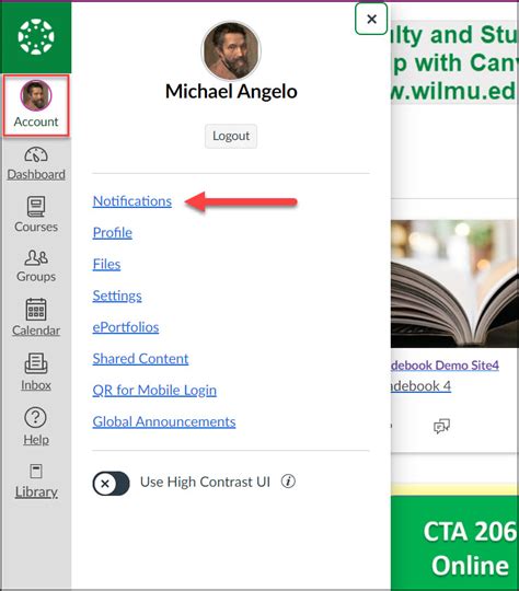 canvas notifications wilmington university