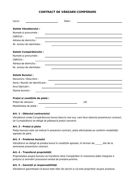 Contract De Vanzare Cumparare Model