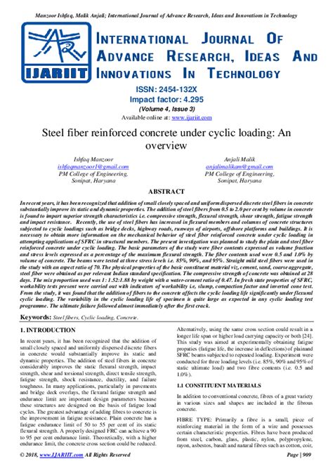 Pdf Steel Fiber Reinforced Concrete Under Cyclic Loading An Overview