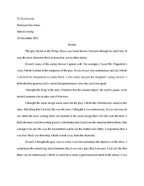 Secerts Paper Tyria Rounds Professor Geo Jones Intro To Acting 10