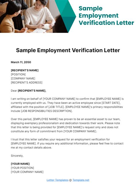 Free Sample Employment Verification Letter Template To Edit Online