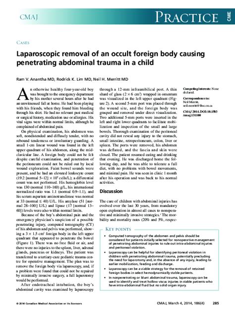 Pdf Laparoscopic Removal Of An Occult Foreign Body Causing